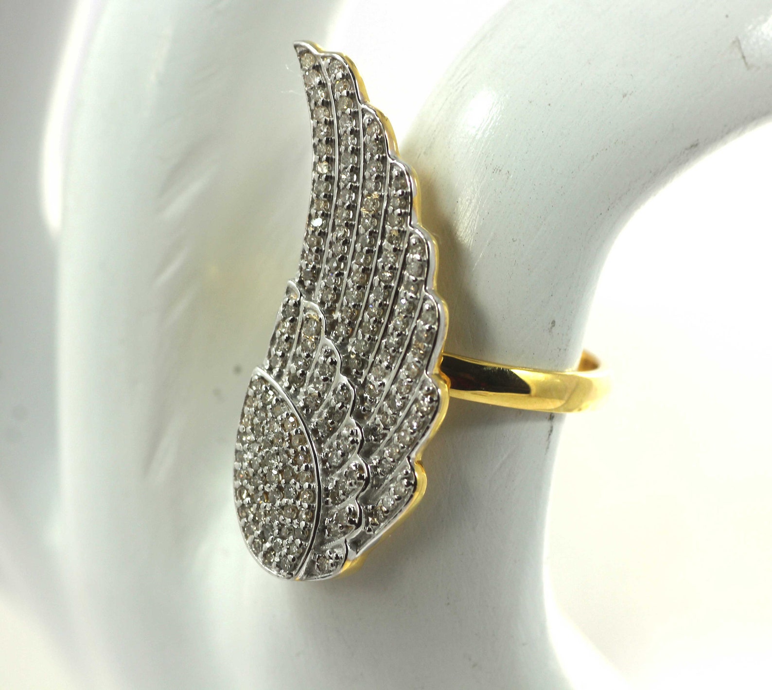 Wings Shape 14k Solid Gold Diamond Rings. Genuine Handmade - Etsy