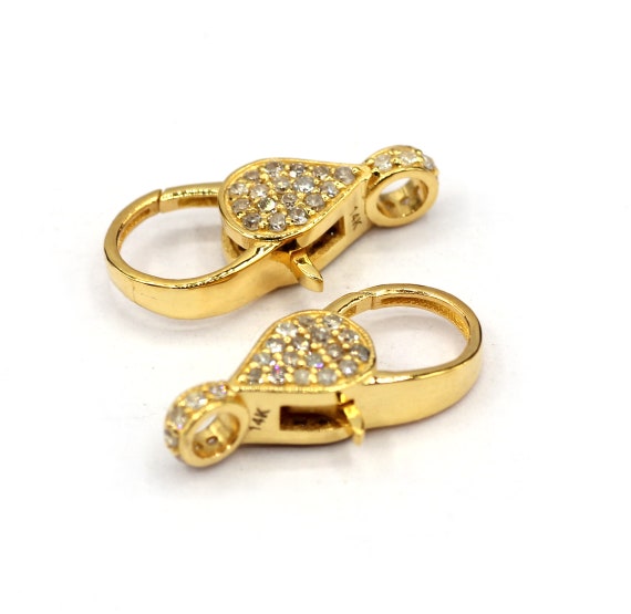 Diamond Gold Clasp 14K Solid Gold Diamond Carbine Clasps Pave Diamond ...