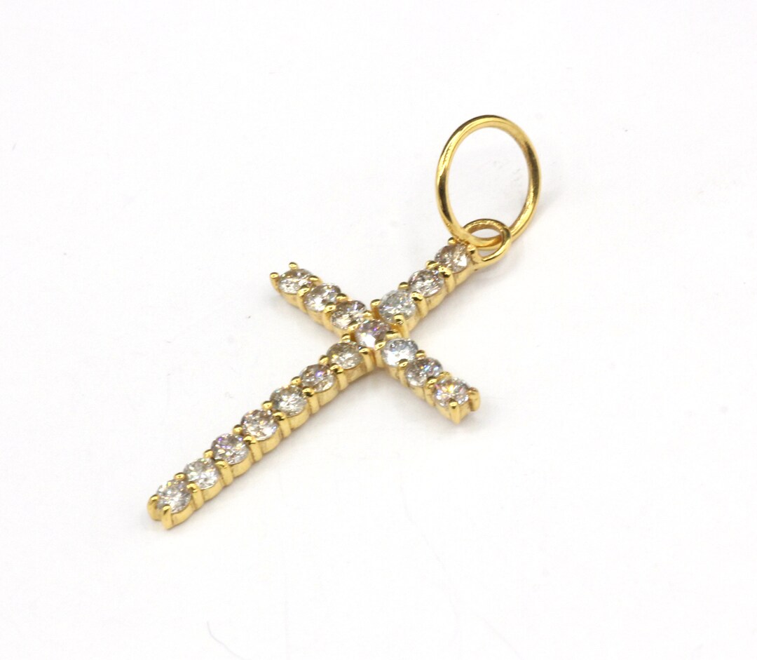 Cross Shape 14k Solid Gold Diamond Pendants. Genuine Handmade Pave ...