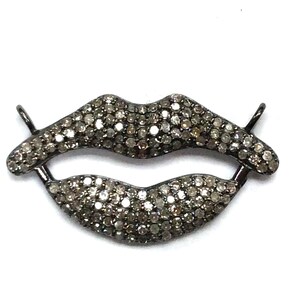 Lips Diamond Charm .925 Oxidized Sterling Silver Diamond Charm, Diamond ...