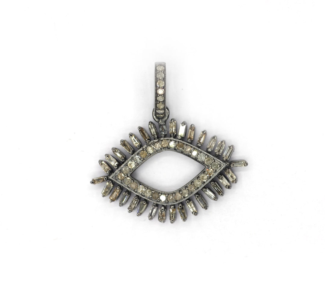 Evil Eye Diamond Pendant .925 Oxidized Sterling Silver Diamond - Etsy