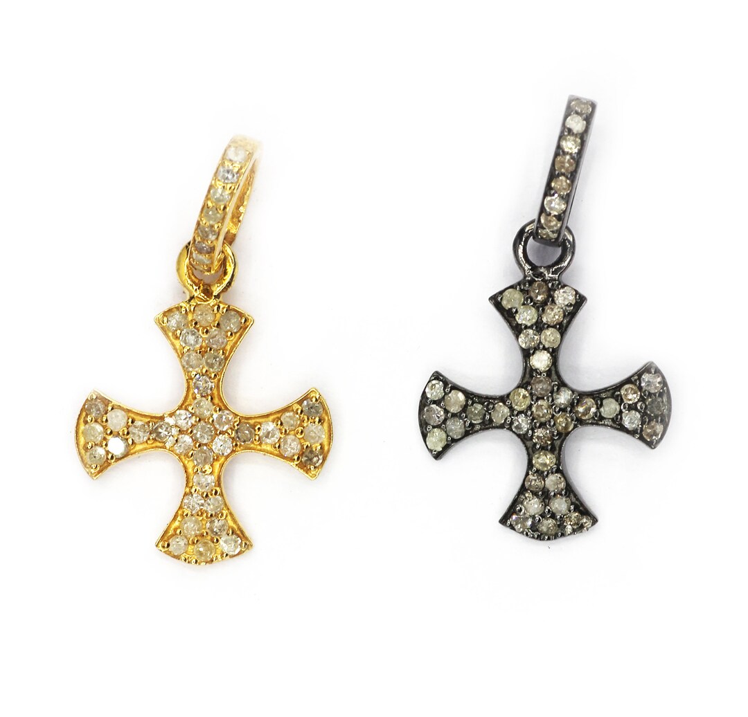 Cross Shape Diamond Pendant .925 Oxidized Sterling Silver Diamond ...
