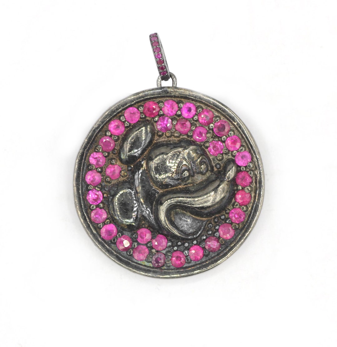 Mickey Mouse Pave Ruby Charm .925 Oxidized Sterling Silver Ruby Pendant ...