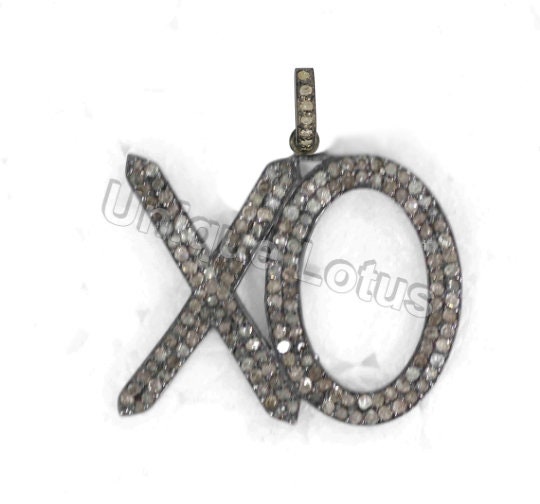 XO Diamond Pendant .925 Oxidized Sterling Silver Diamond | Etsy