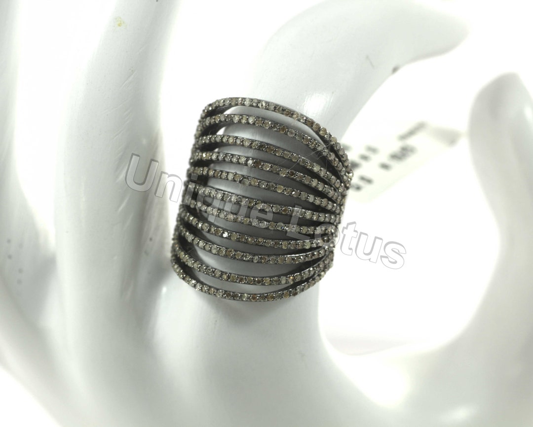 Silver Pave Diamond Ring .925 Oxidized Sterling Silver Diamond - Etsy
