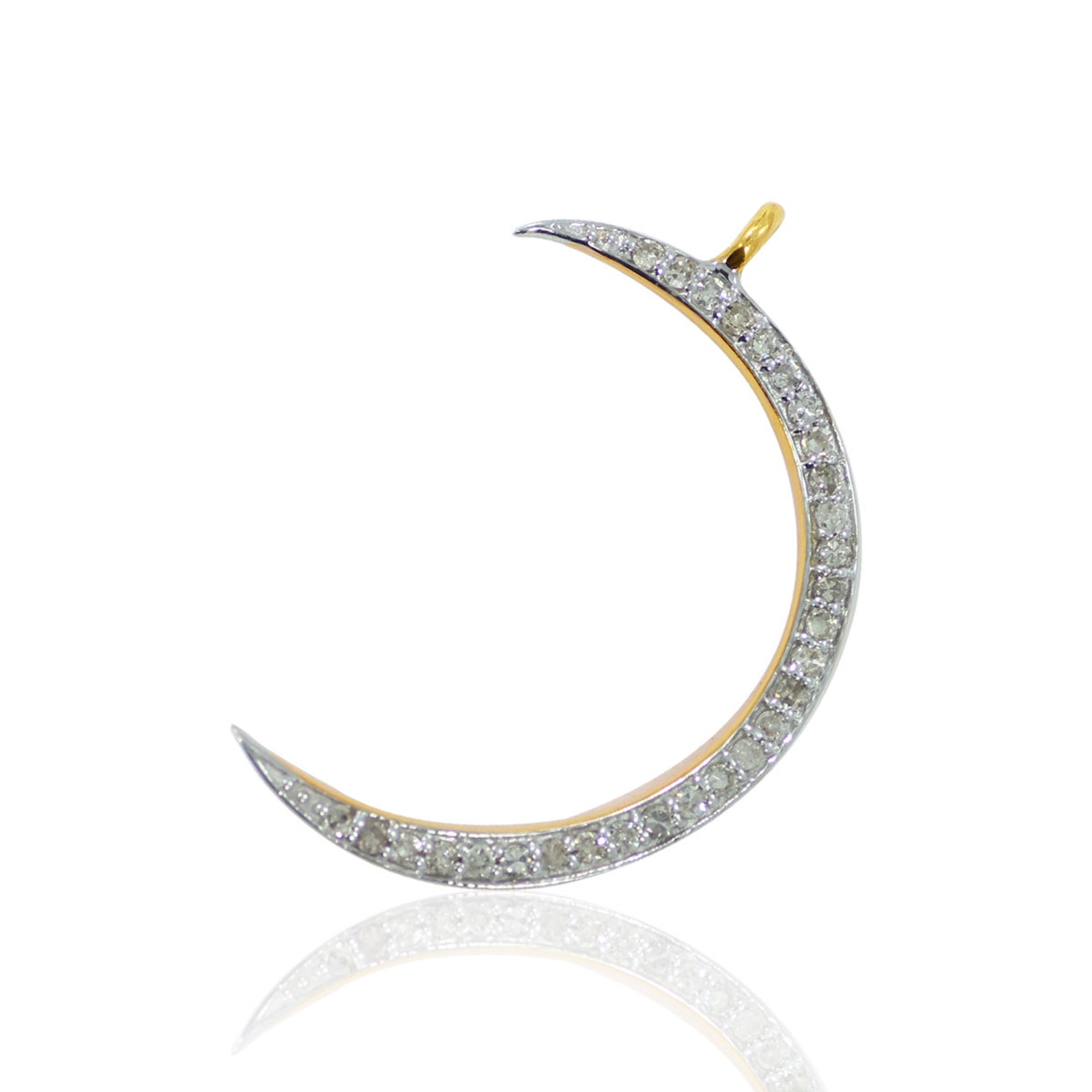 Crescent Moon Shape 14k Solid Gold Diamond Pendants. Genuine | Etsy