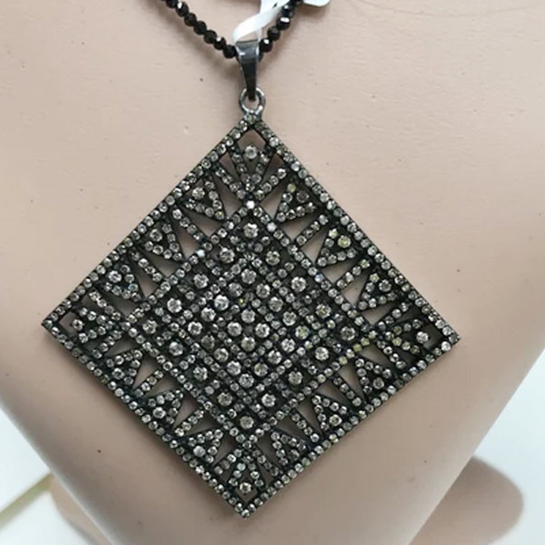 Rhombus Shape Silver Diamond Pendants .925 Oxidized Sterling Silver ...