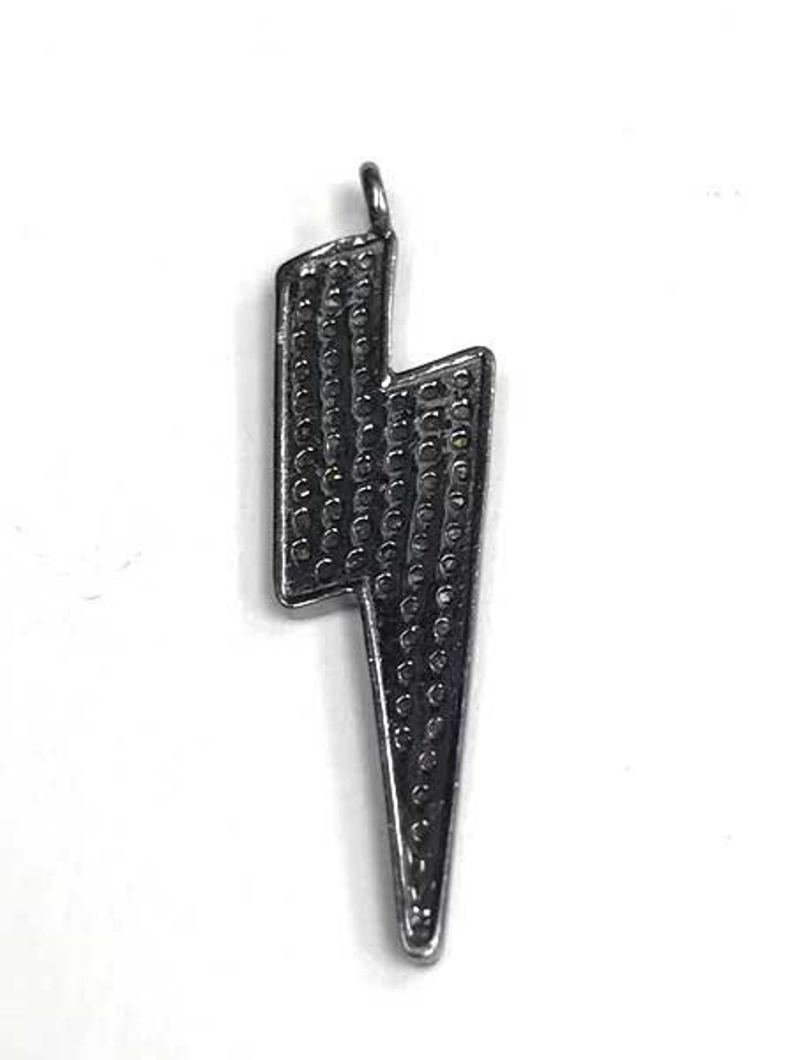 Lightning Diamond Charm .925 Oxidized Sterling Silver Diamond - Etsy