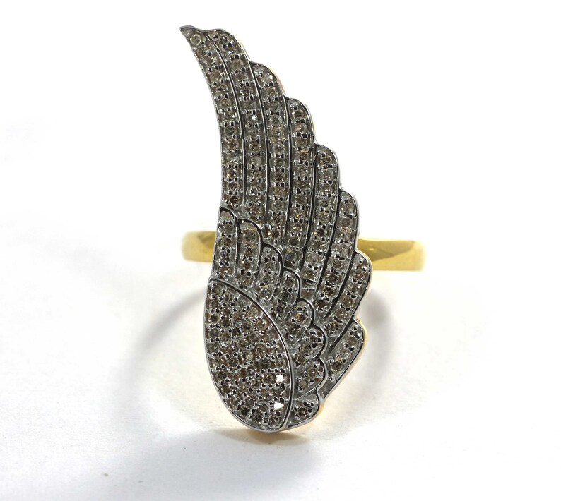 Wings Shape 14k Solid Gold Diamond Rings. Genuine Handmade - Etsy