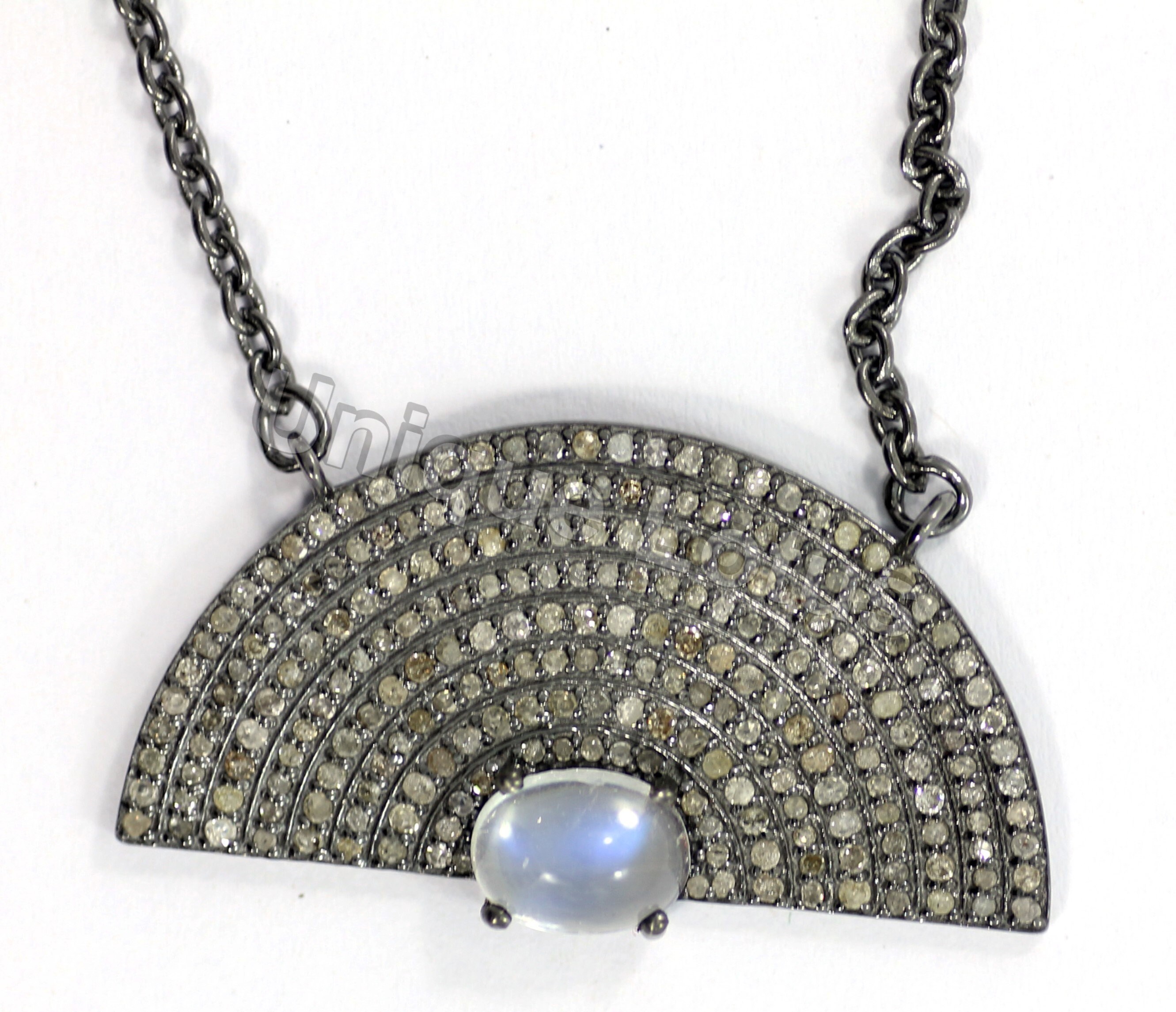 Half d Shape Diamond Pendant .925 Oxidized - Etsy UK