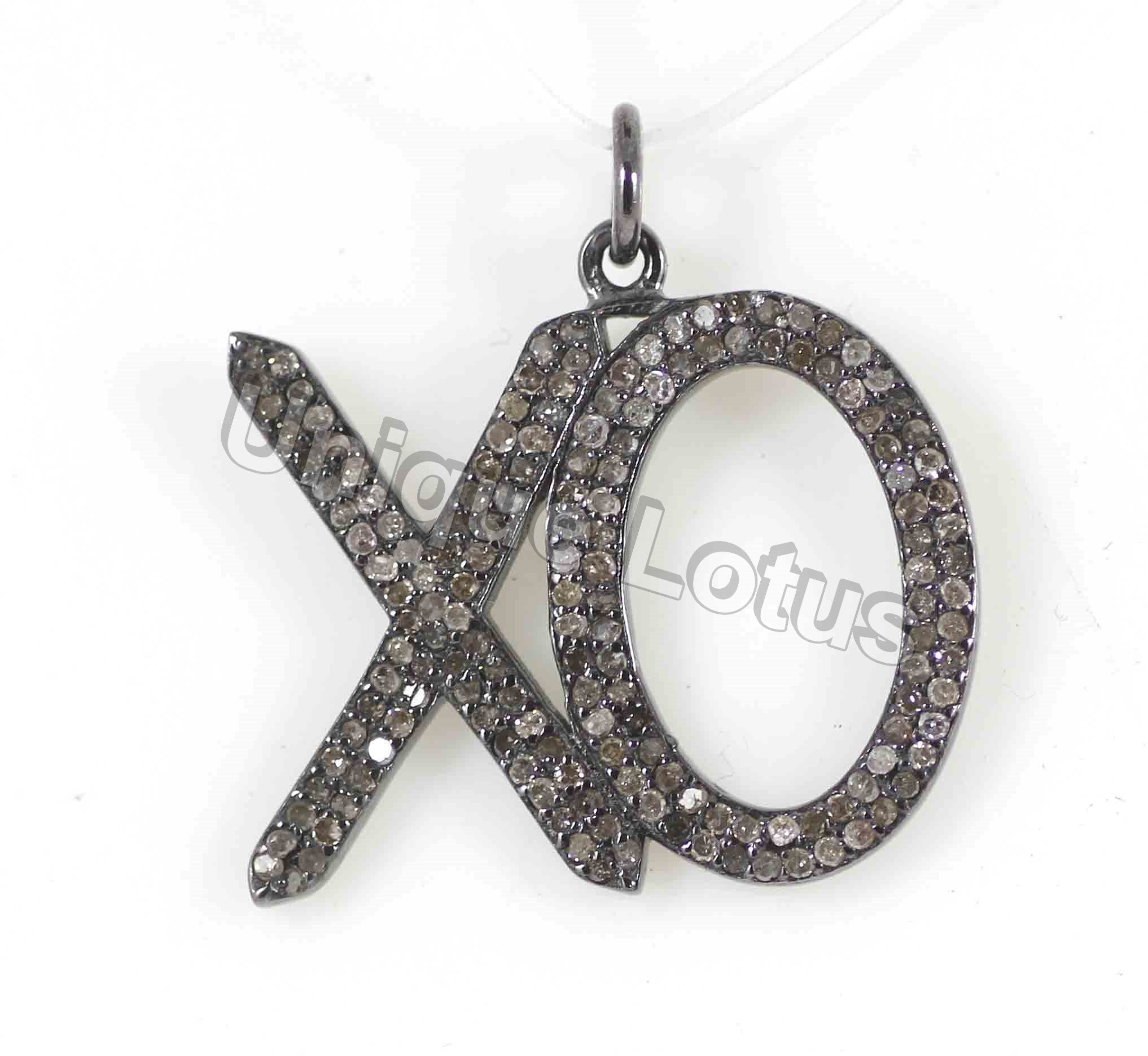XO Diamond Pendant .925 Oxidized Sterling Silver Diamond | Etsy