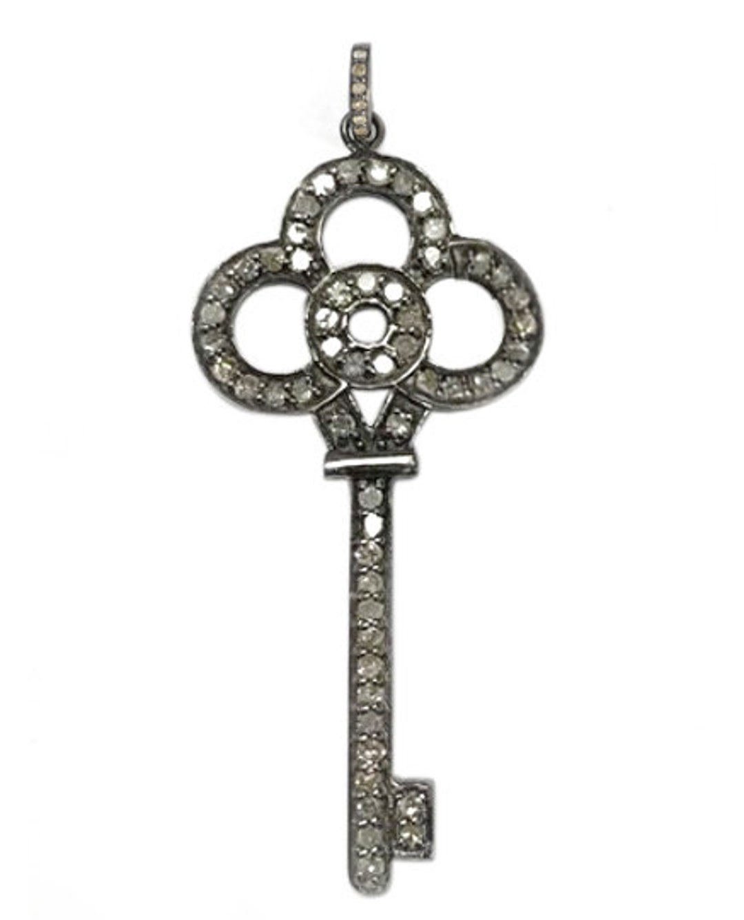 Key Shape Diamond Pendants.925 Oxidized Sterling Silver - Etsy