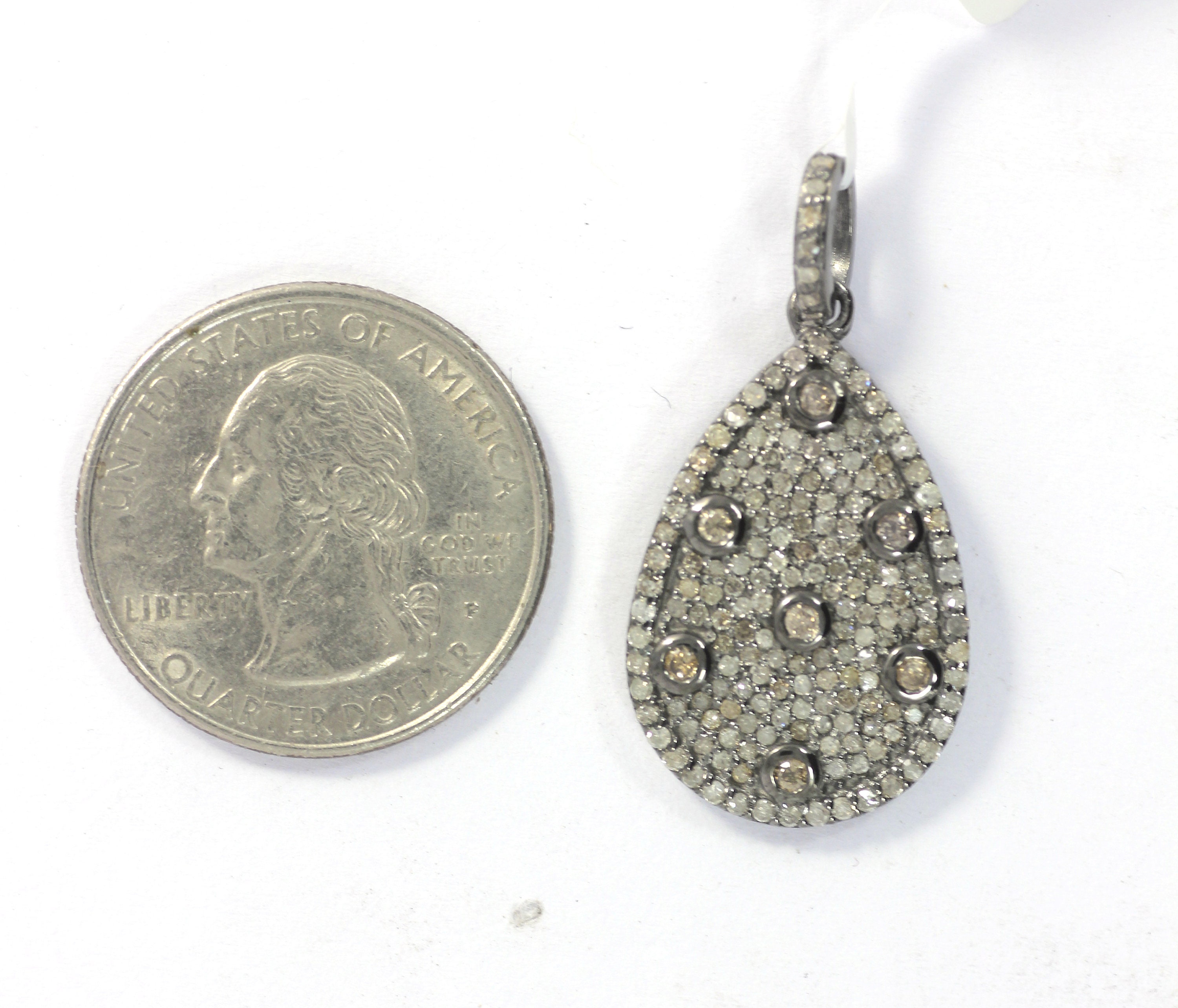 Pear Diamond Pendant .925 Oxidized Sterling Silver Diamond - Etsy UK