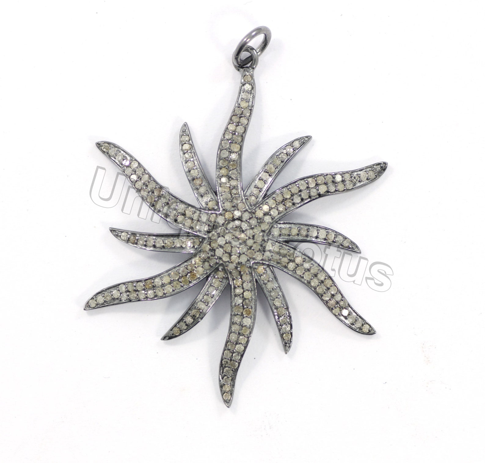 Sun Burst Diamond Pendant .925 Oxidized Sterling Silver | Etsy