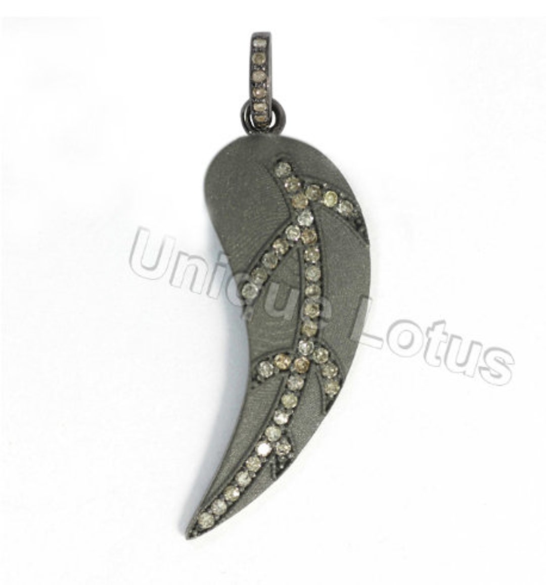 Leaf Shape Diamond Pendant .925 Oxidized Sterling Silver Diamond ...