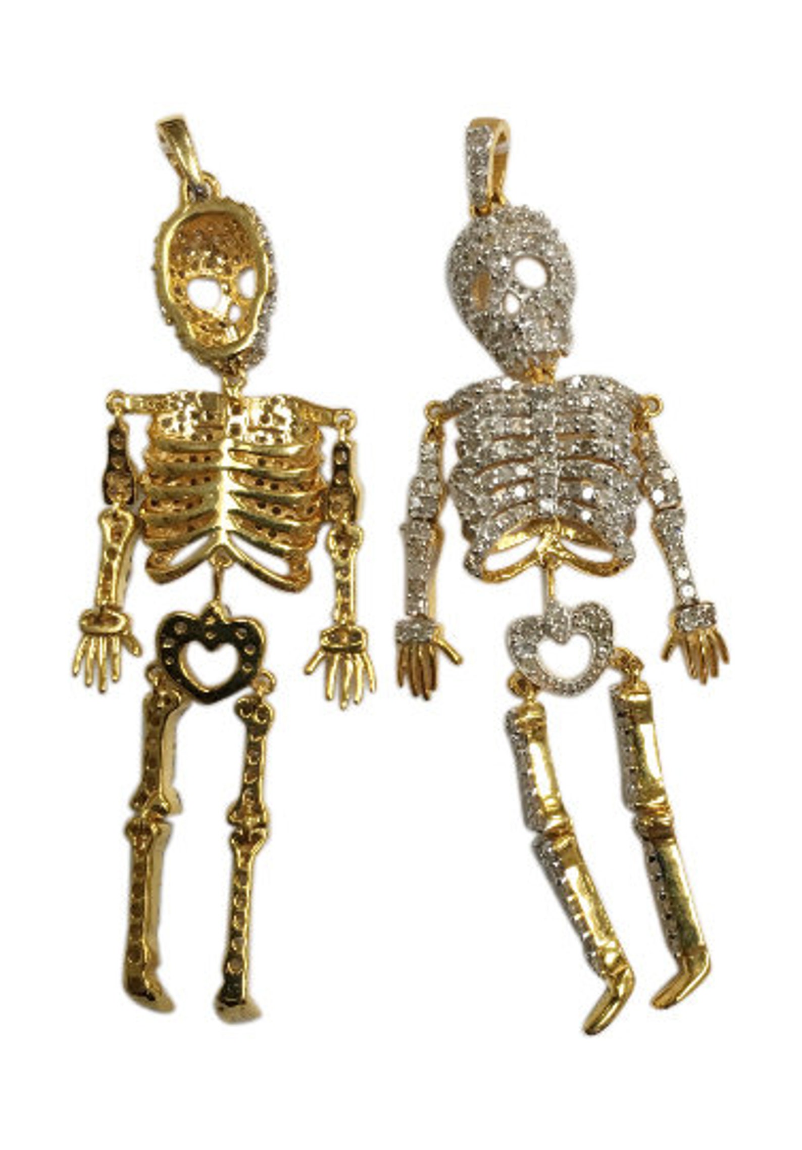 Skeleton Shape 14k Solid Gold Diamond Pendants. Genuine - Etsy
