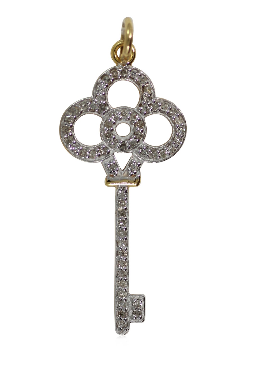 Key Shape 14k Solid Gold Diamond Pendants. Genuine Handmade Pave ...
