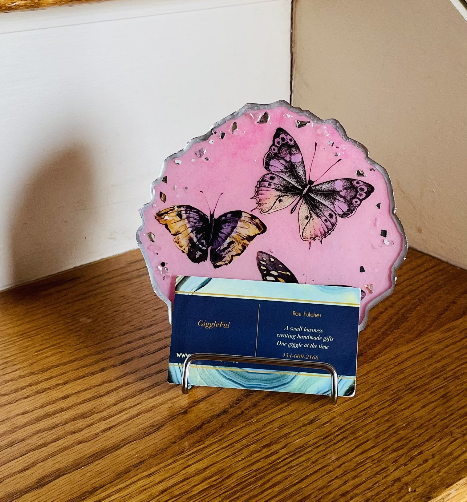 Pink Butterfly Business Card Holder for Desk, Name Card Holder,place ...