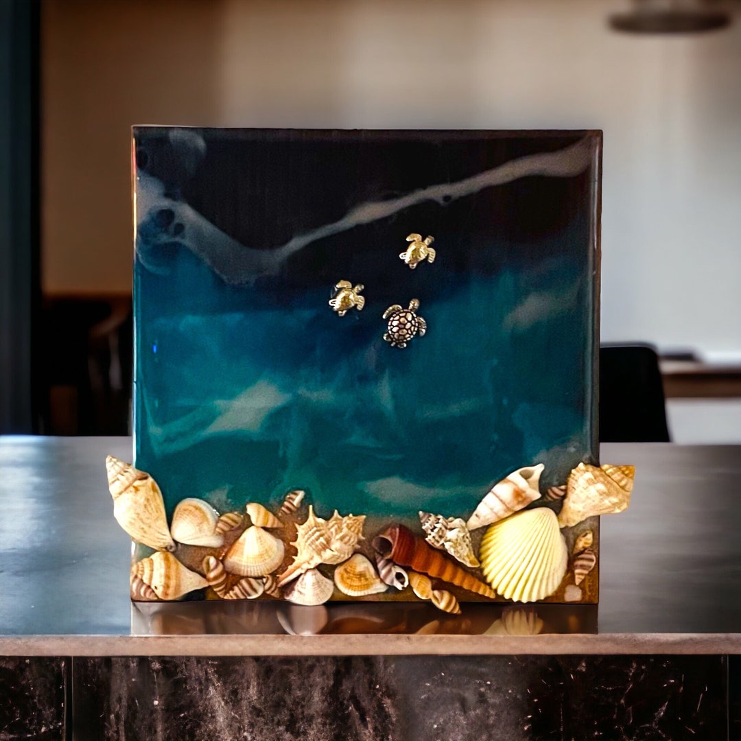 3D Resin Beach Art: Seashells & Turtles Ocean Painting (6.5 Inch) - Etsy