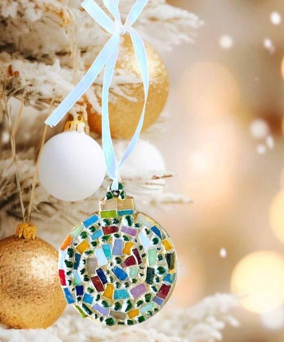 One of a Kind, Handmade Mosaic Christmas Ornament. the Perfect Addition ...