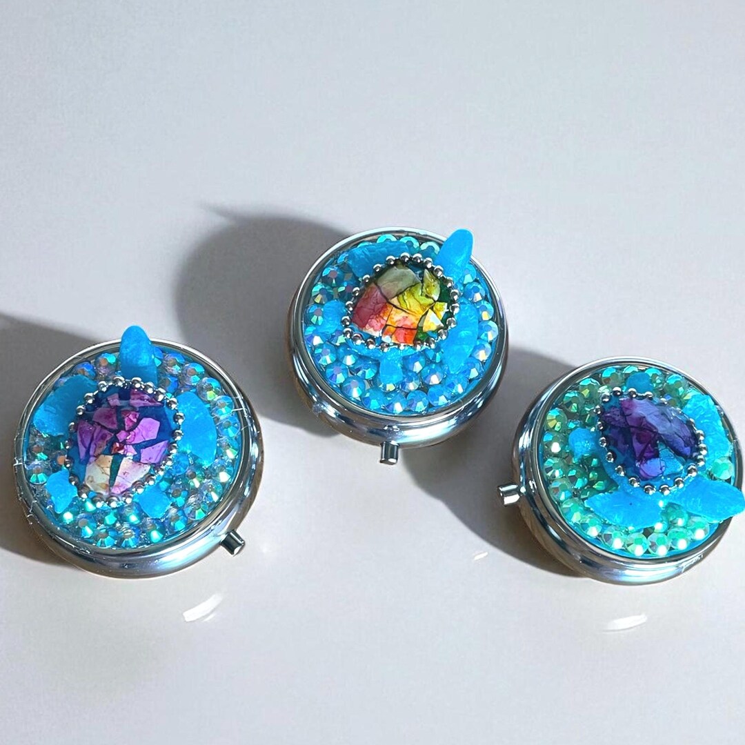 Mosaic Turtle Pill Box: Bedazzled Rhinestone Stainless Steel Compact - Etsy