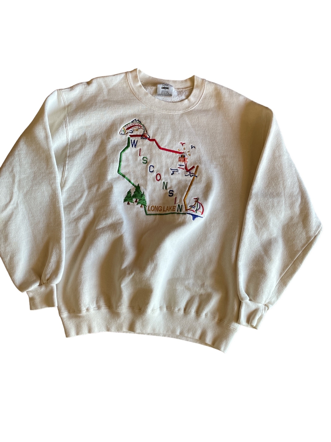 True Vintage Wisconsin Embroidered Made in the USA Reverse Weave White ...