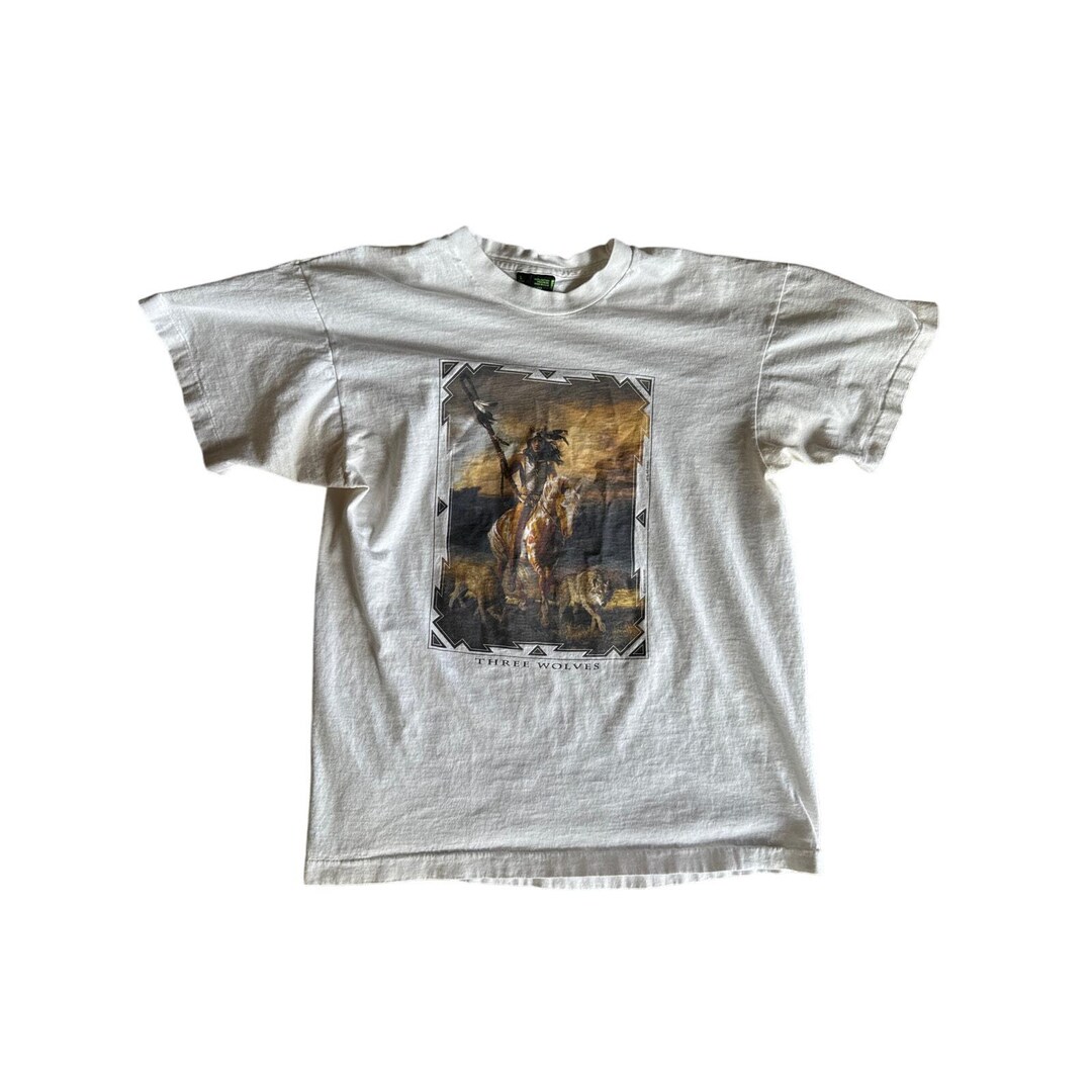 Vintage Three Wolves Hermon Adams Artwork USA Made Single Stitched L ...