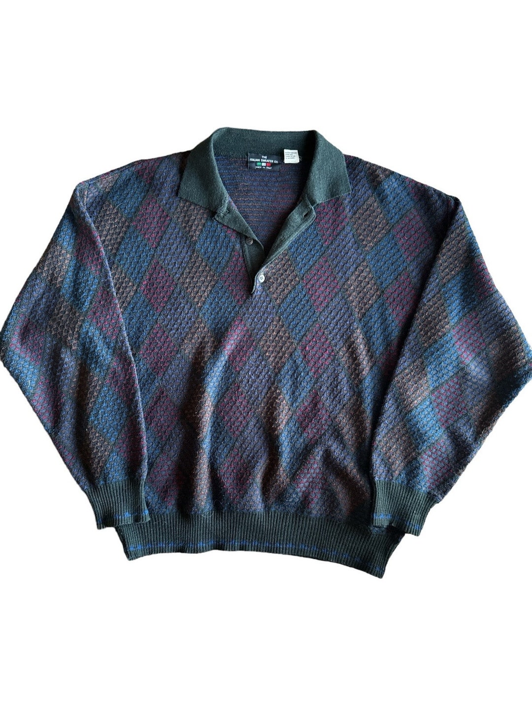 VTG the Italian Swester Co. Italian Made L L Collared 1/4 Button Argyle ...