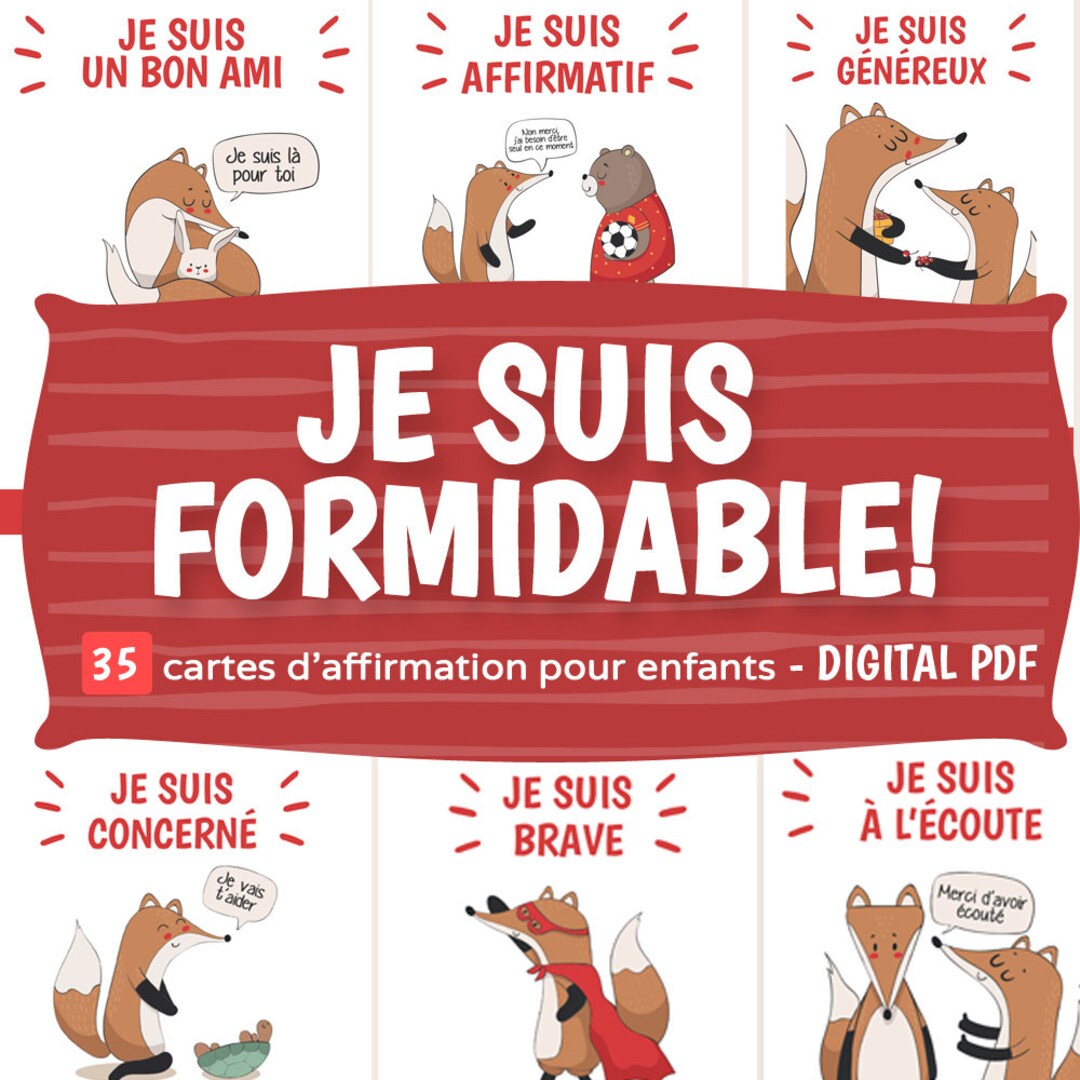 FRENCH DIGITAL Affirmation Cards for Kids- Downloadable PDF - 35 ...