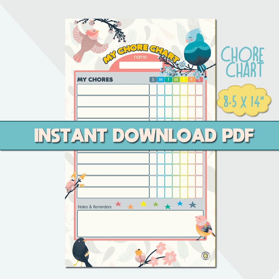Reward Chart for Kids Printable Chore Chart Birds Routine Chart Kids 8 ...
