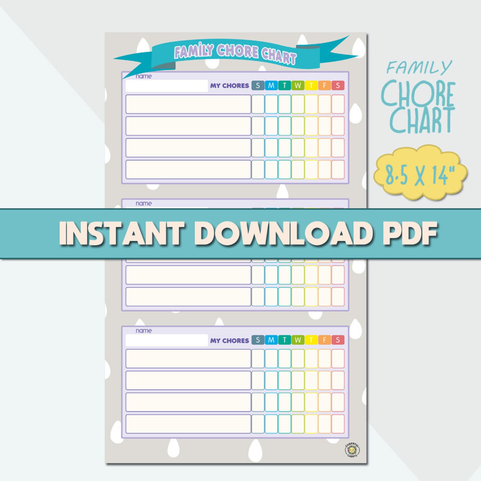 Reward Chart for Multiple Kids Printable Chore Chart Grey Drops Routine ...