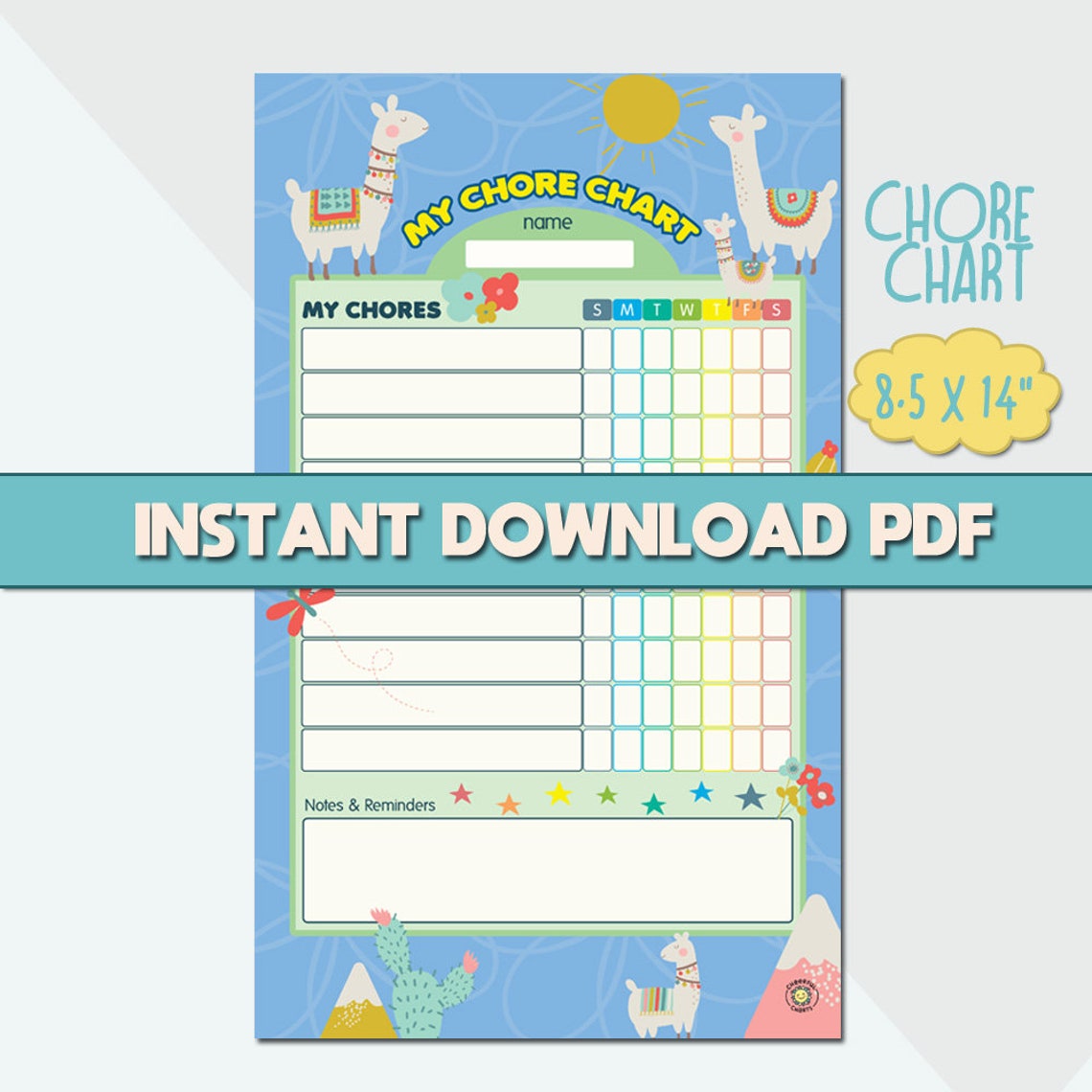 Reward Chart for Kids Printable Chore Chart Blue Llama Routine Chart ...
