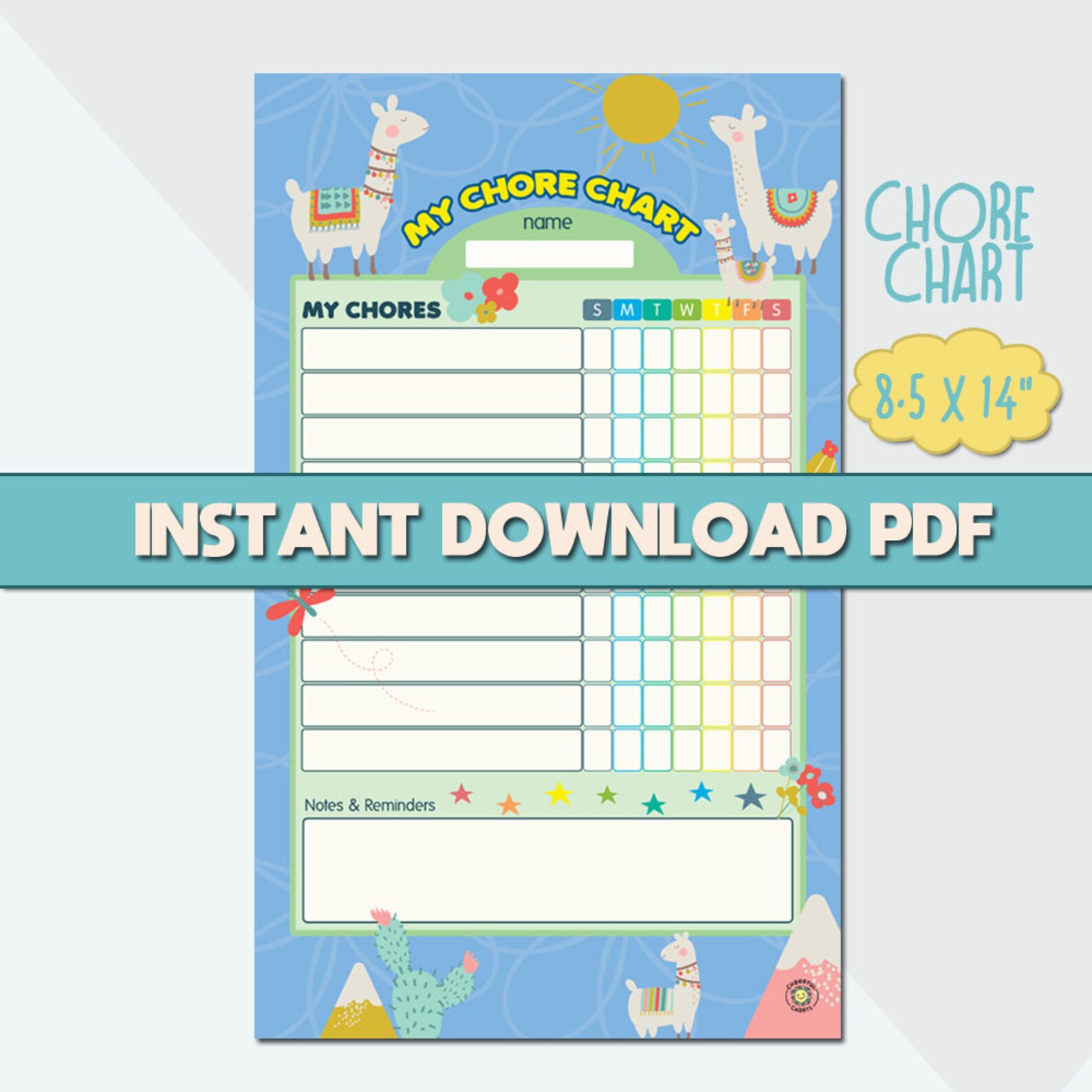 Reward Chart for Kids Printable Chore Chart Blue Llama Routine Chart ...