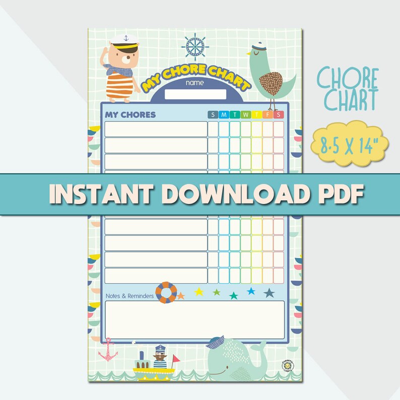 Reward Chart for Kids Printable Chore Chart Nautical Adventures Routine ...
