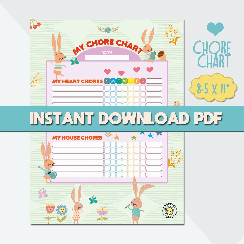Printable Chore Chart for Kids - My Heart Reward Chart Playful Rabbits ...