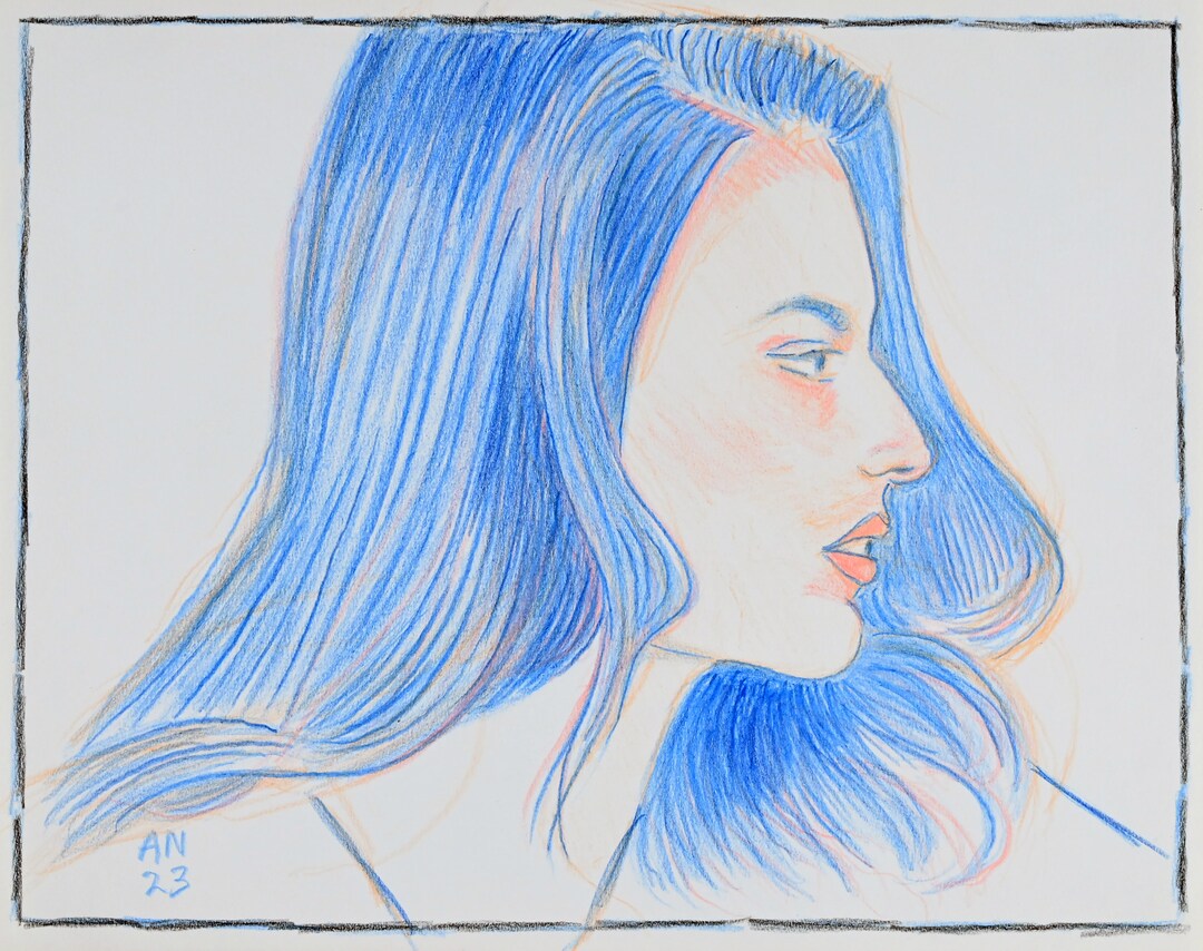 Colored Pencil Drawing by Allen Novak "young Woman With Blue Hair" - Etsy
