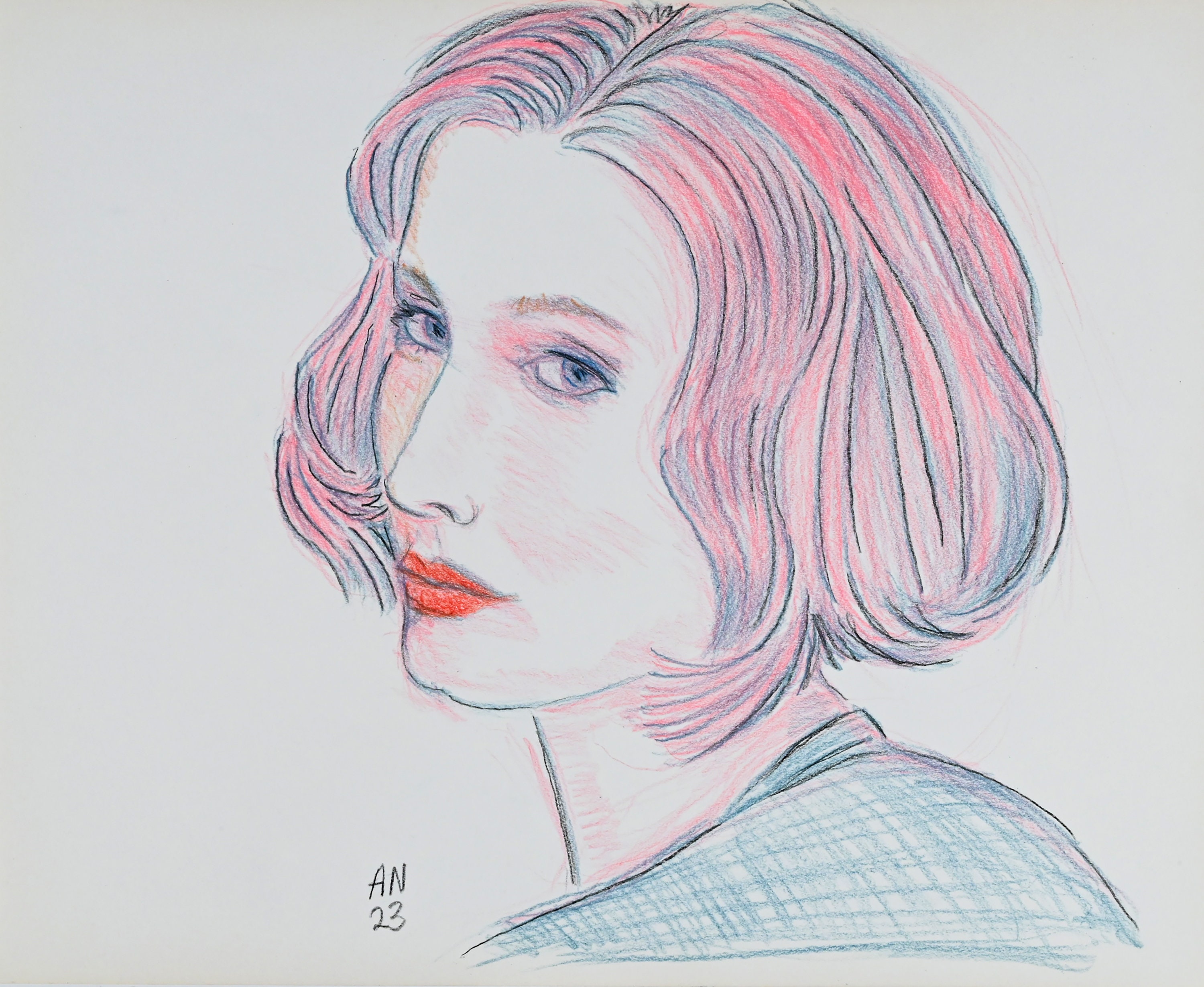 Colored Pencil Drawing by Allen Novak "young Woman With Pink Hair" - Etsy