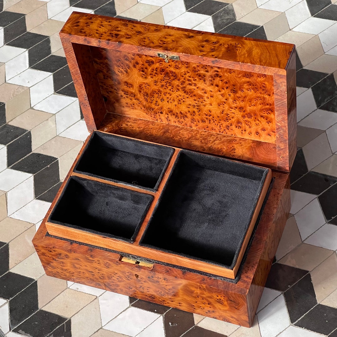 Handmade Thuya Burl Jewelry Box: Moroccan Wooden Keepsake With Velvet ...