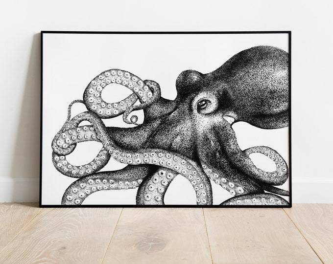 Octopus Dotwork Illustration Print - Etsy UK