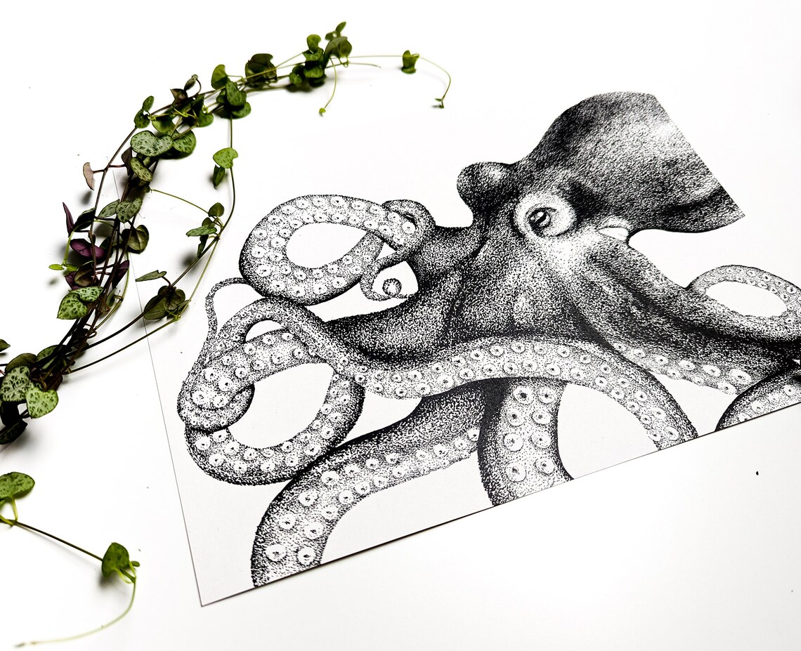 Octopus Dotwork Illustration Print - Etsy UK