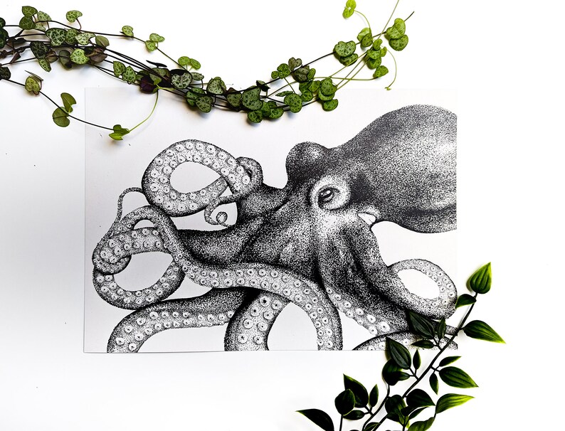 Octopus Dotwork Illustration Print - Etsy UK