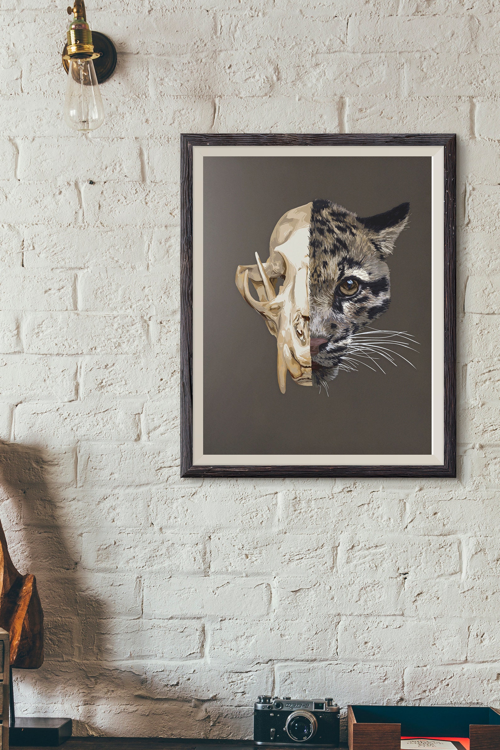 Clouded Leopard Skull Illustration Print | Etsy