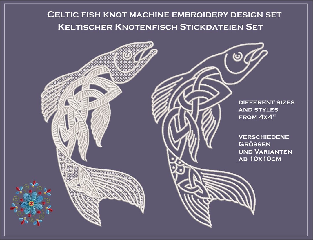Celtic Knot Fish Embroidery Files Set 4" X 4" - 6.7" X 6.7" - Etsy