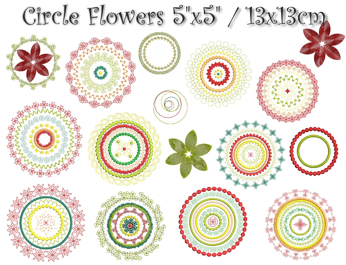 Circle Flowers Embroidery Files Set 5"x5" - Etsy