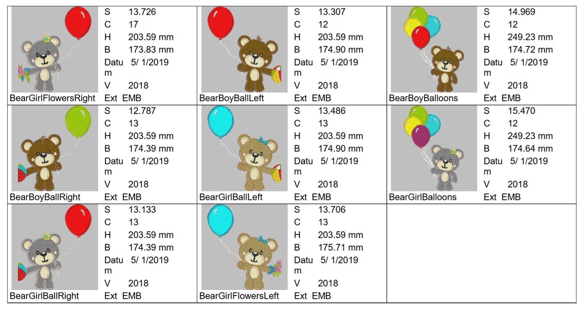 For Partner Look! Teddy Friends Application Embroidery Files Set 7x9.8 ...