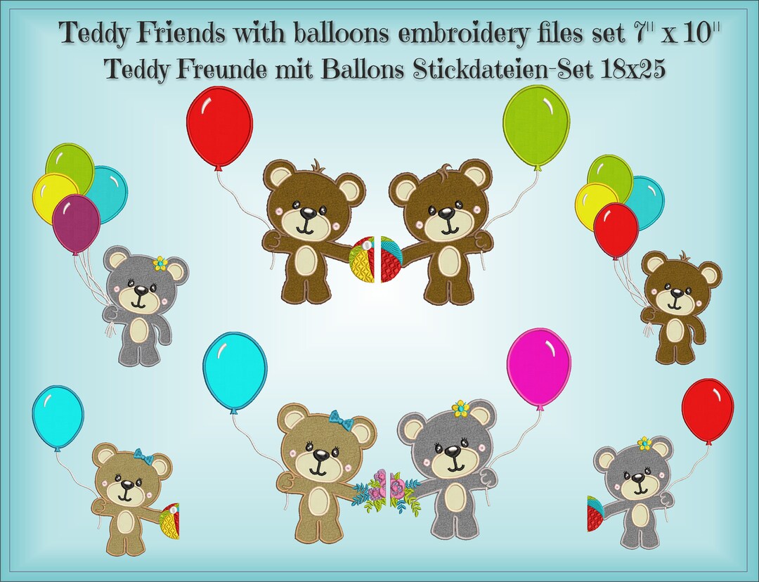 For Partner Look! Teddy Friends Application Embroidery Files Set 7x9.8 ...