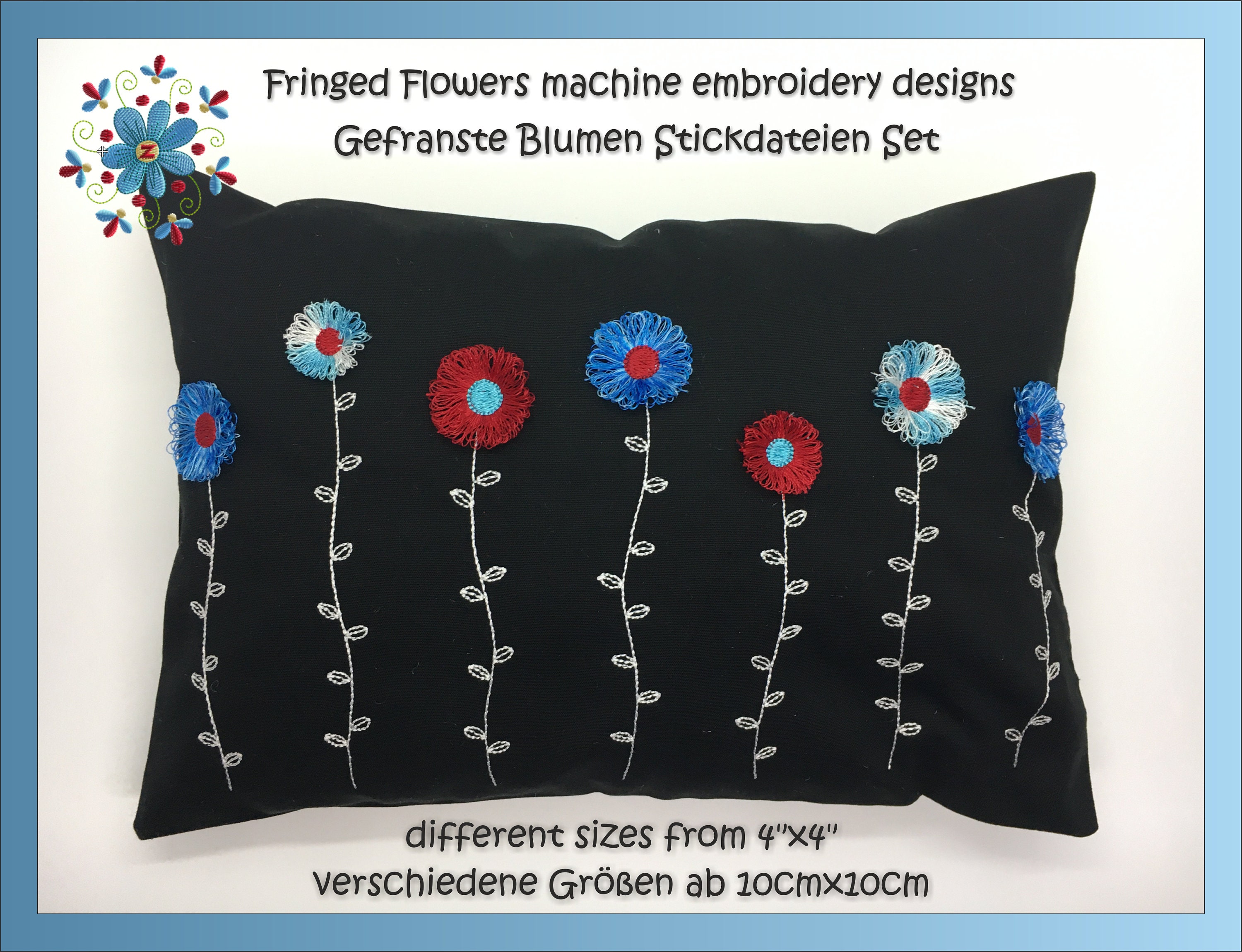 Fringed Flower Embroidery Design Set From 4x4 / - Etsy