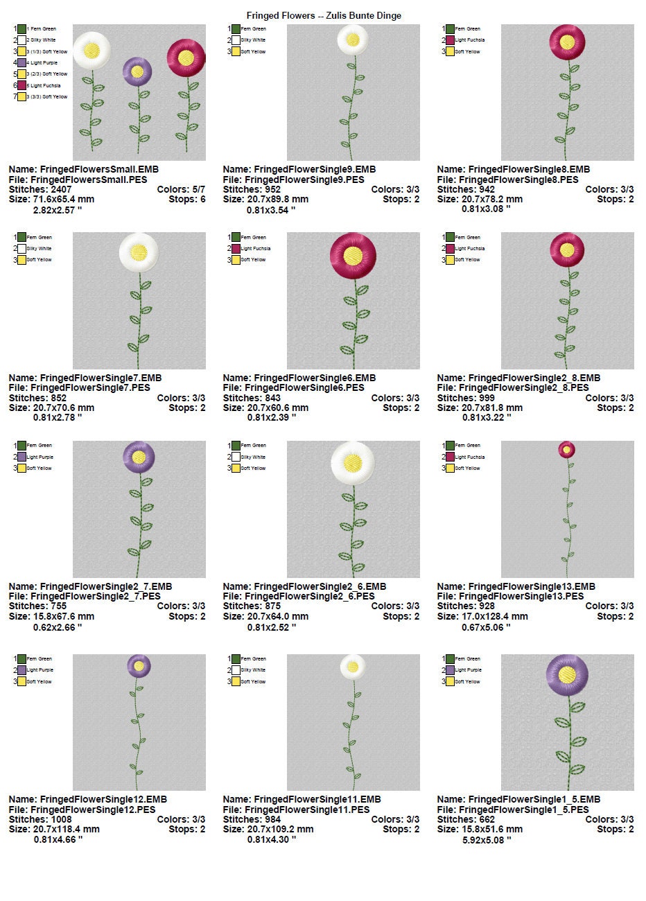 Fringed Flower Embroidery Design Set From 4x4 / - Etsy