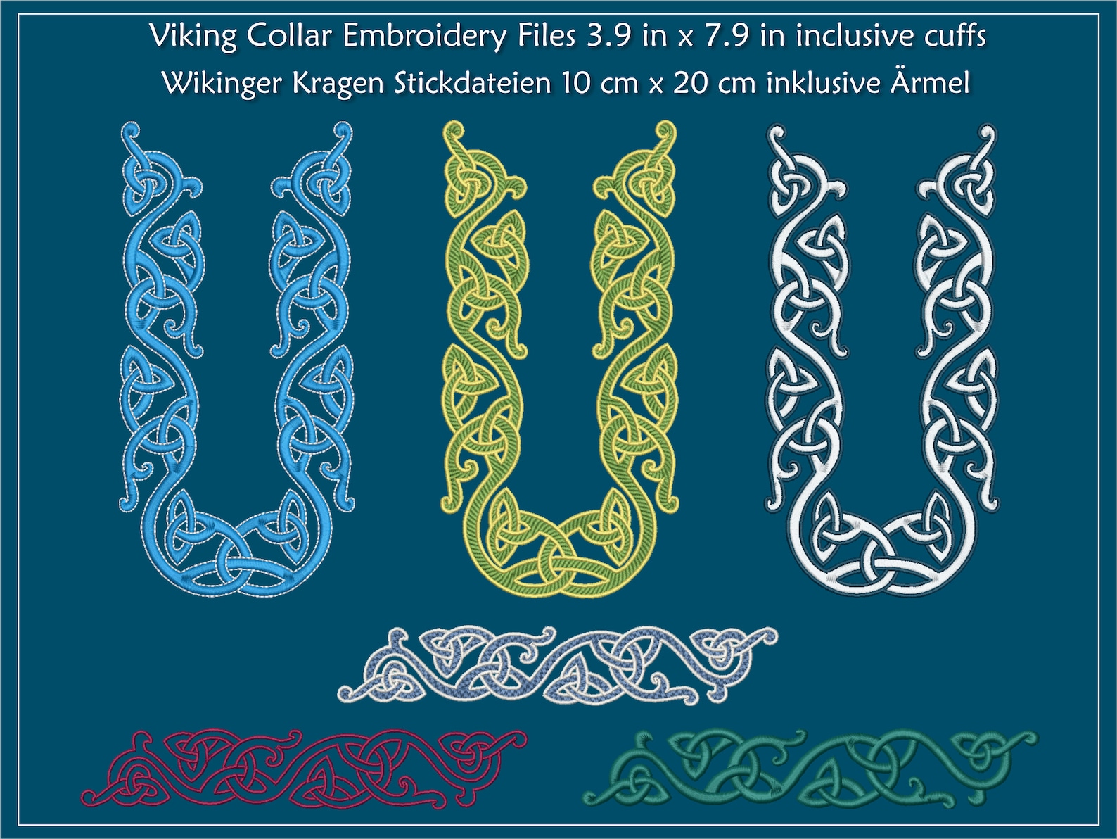Viking Collar Embroidery Files Set 3.9in X 7.9in Inclusive Cuffs/border ...