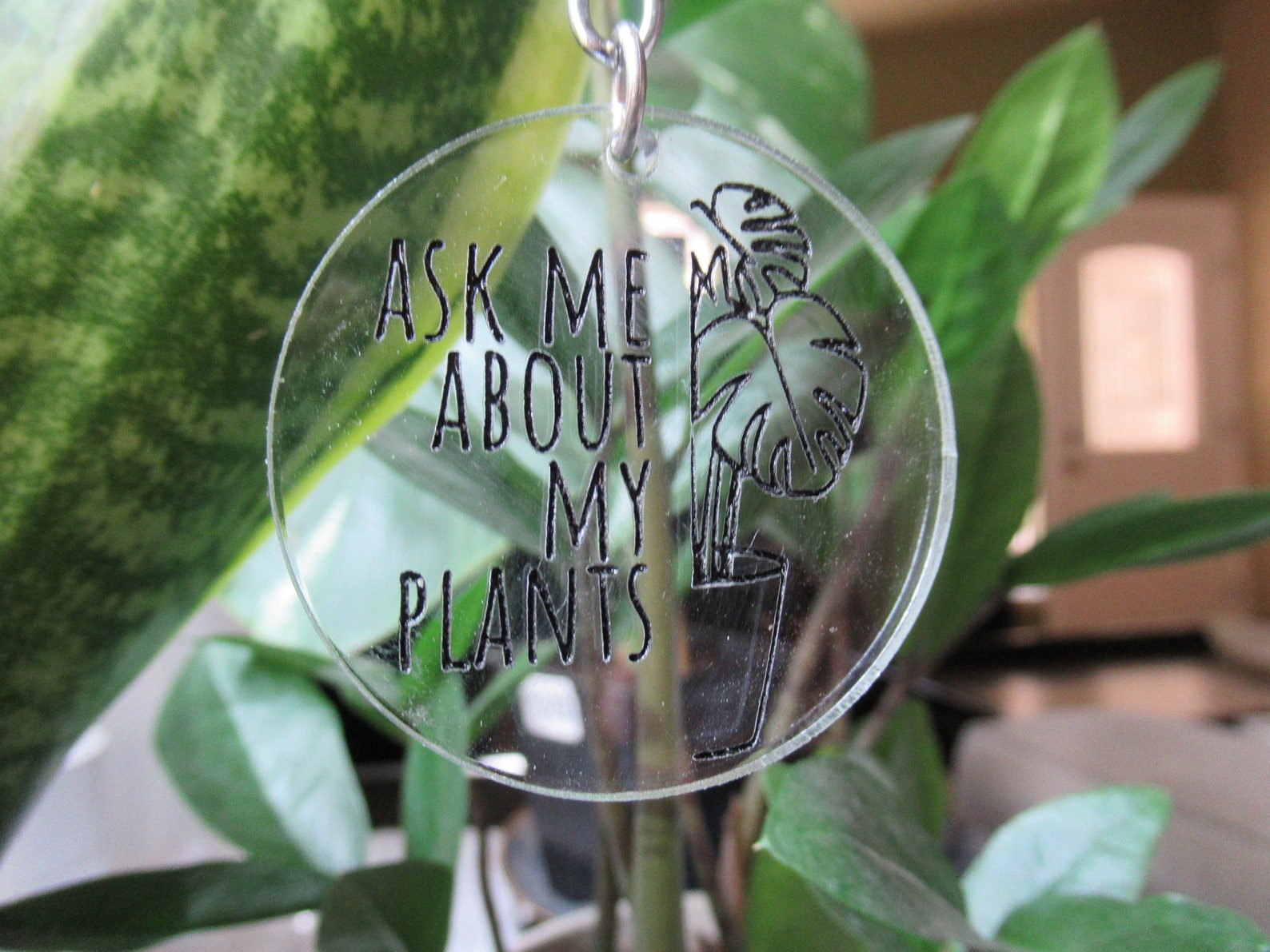 Plant Keychain Ask Me About My Plants Keychain Monstera - Etsy